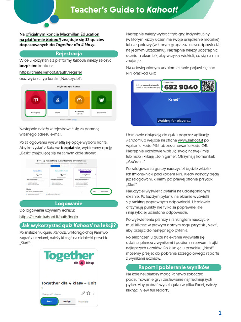 Together_dla_klasy_4_Guide_to_Kahoot | PDF