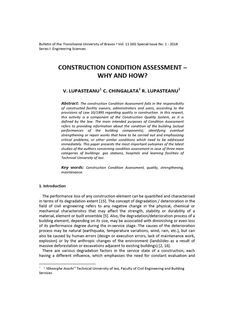 CONSTRUCTION CONDITION ASSESSMENT - WHY AND HOW Lupasteanu | PDF | Noise