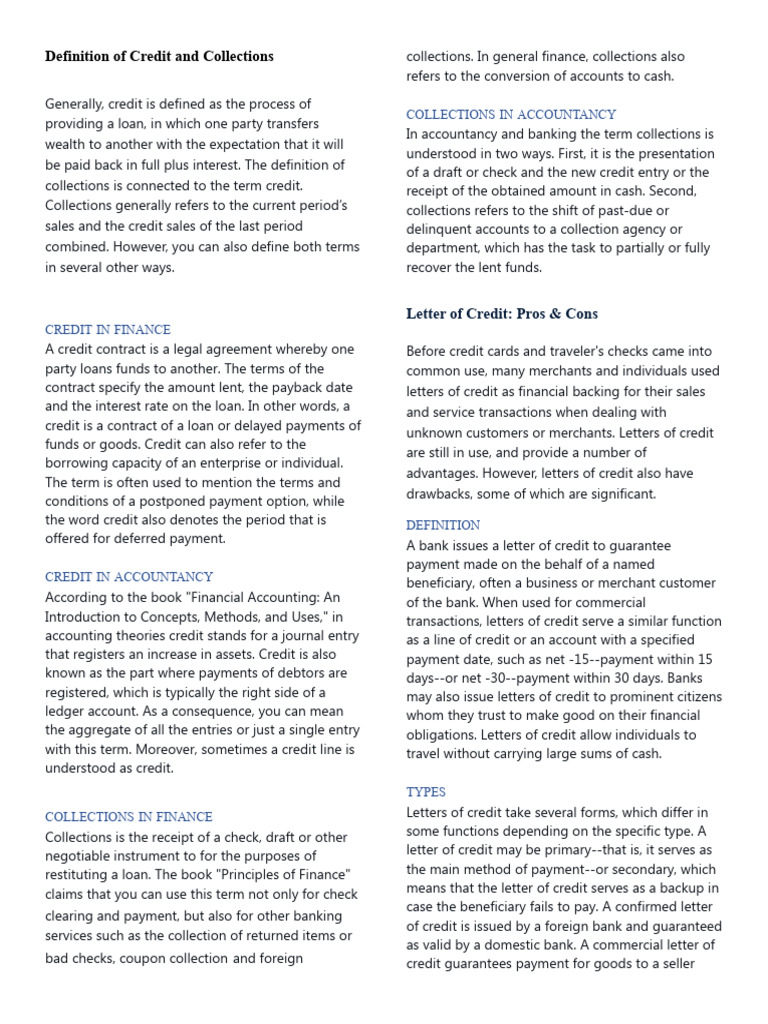 Definition of Credit and Collection1 | Download Free PDF | Debits And ...