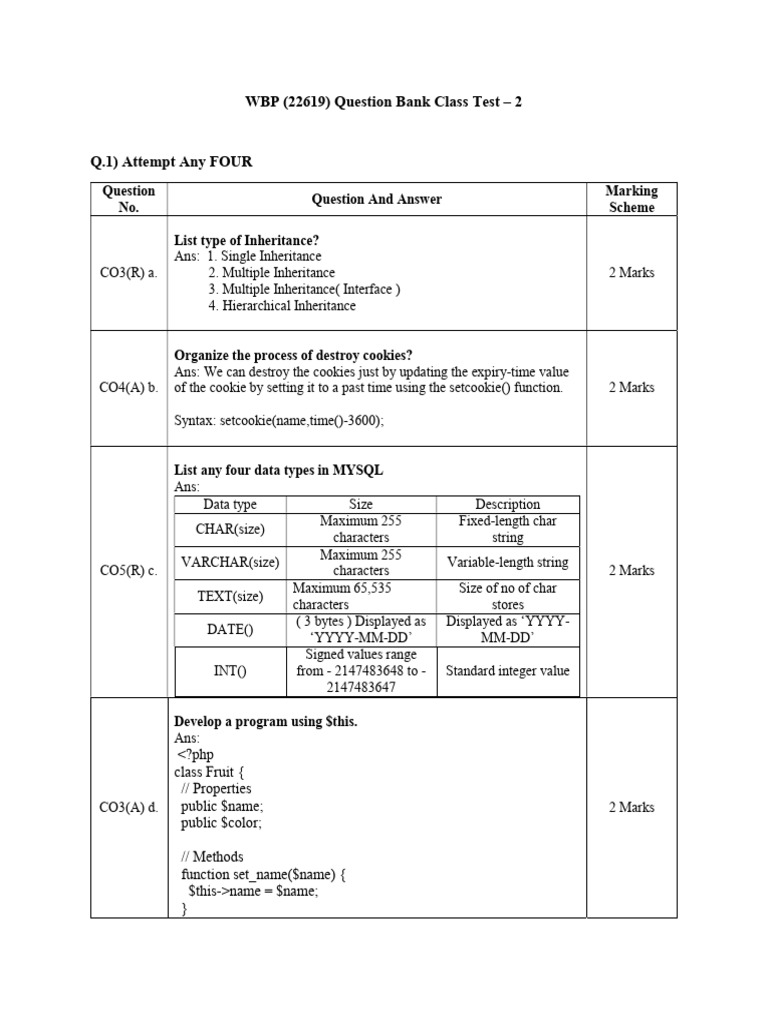 WBP Question Bank CT2 | PDF | Http Cookie | Method (Computer Programming)