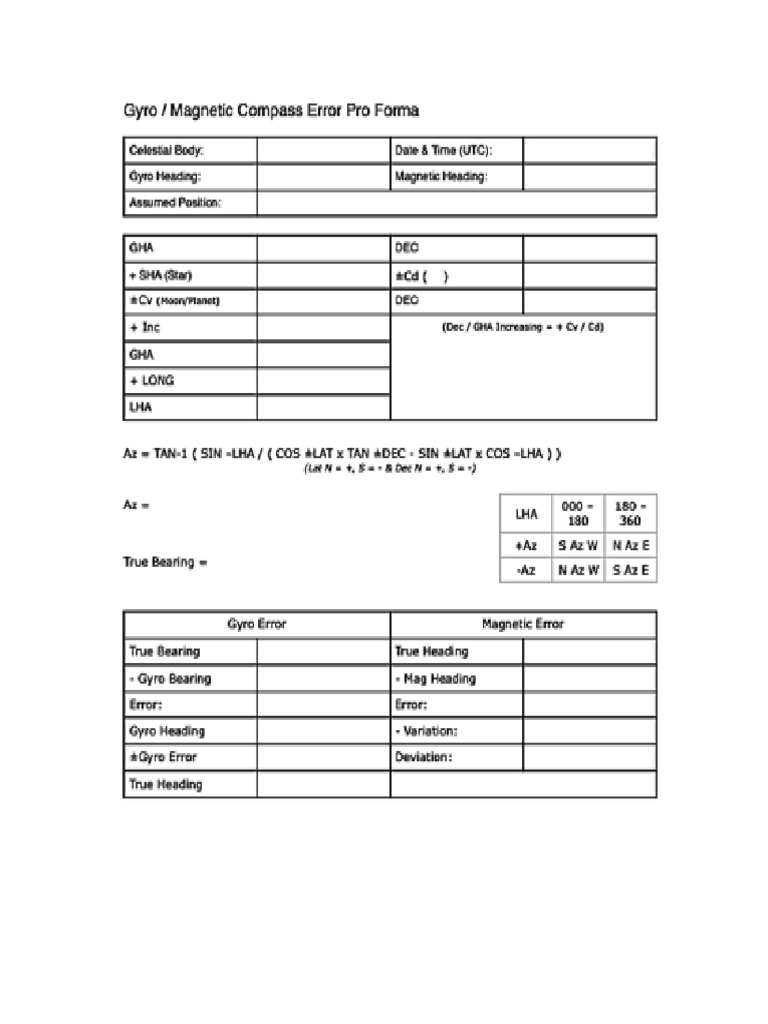 GYRO and MAGNETIC ERROR FORM | PDF