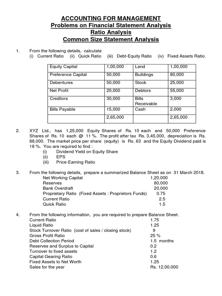 MBA AFM Probs On FS Analysis, Ratio Analysis and Com Size | PDF | Equity (Finance) | Balance Sheet