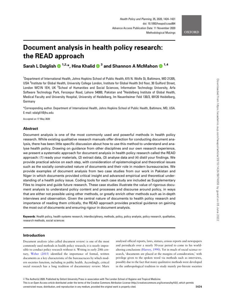 READ Approach for Document Analysis in Health Policy | PDF ...