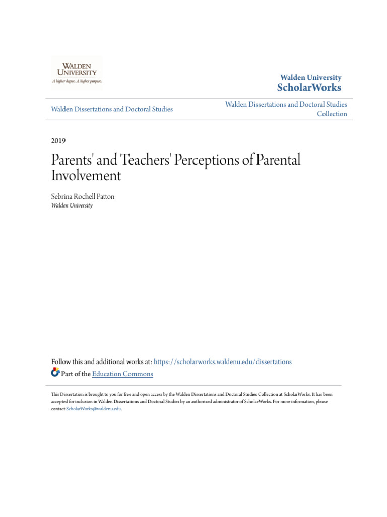 Sebrina Patton 2019 Parents and Teachers Perceptions of Parental Involvement | PDF | Teachers ...