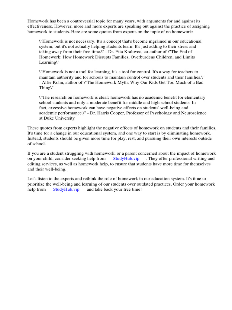 Expert Quotes On No Homework | PDF | Homework | Plagiarism