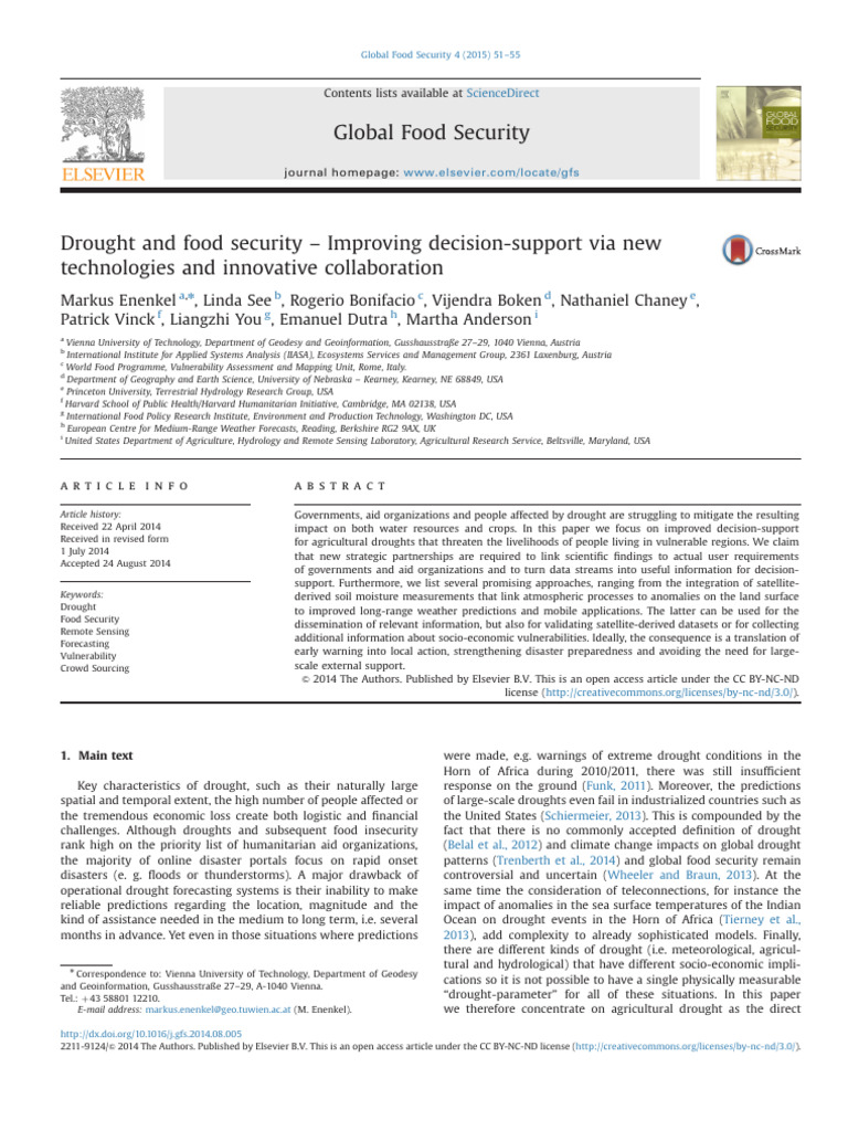 Drought and Food Security - Improving Decision-Support Via New Technologies and Innovative ...