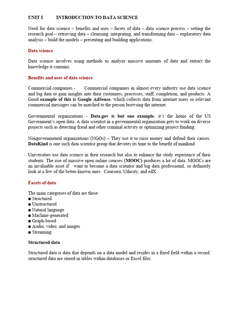 Unit 1 | PDF | Data | Data Science