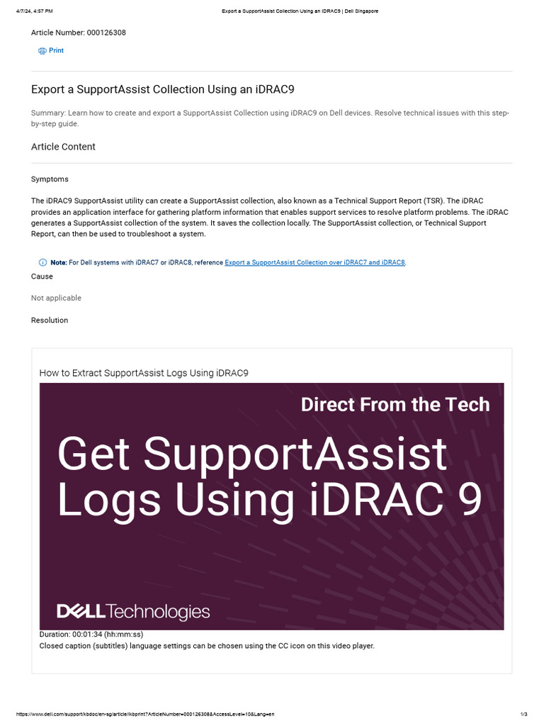 Export A SupportAssist Collection Using An IDRAC9 - Dell Singapore | PDF | Technical Support ...