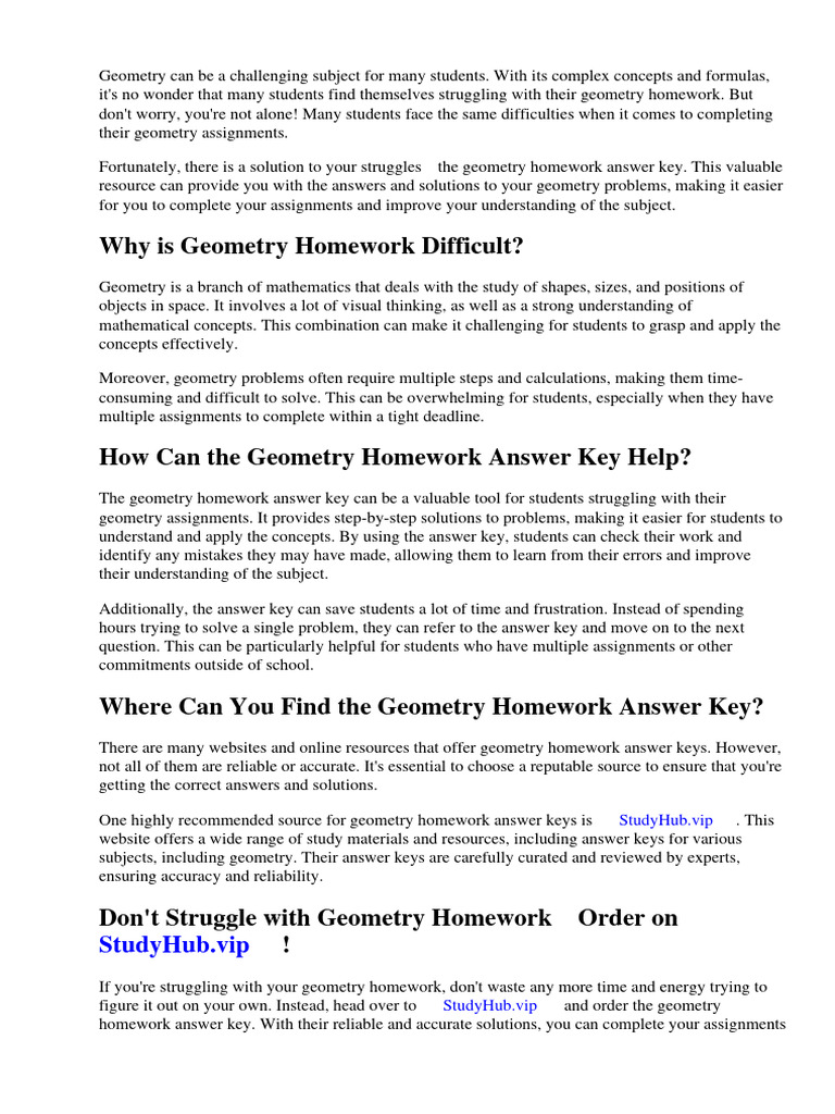 Geometry Homework Answer Key | PDF | Mathematics | Geometry