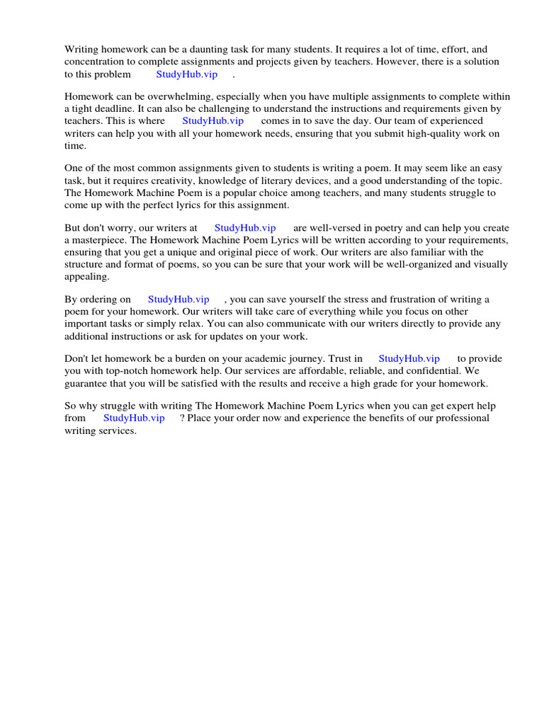 The Homework Machine Poem Lyrics | Download Free PDF | Homework | Essays