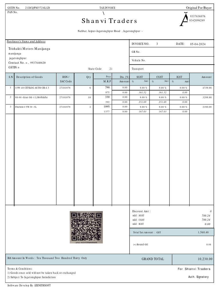 Trishakti Motors Invoice Summary | PDF | Taxes | Government Finances