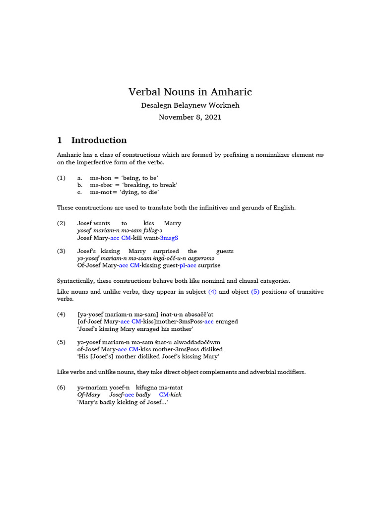 Workneh 21 Verbal-Nouns-i.2 | PDF | Verb | Subject (Grammar)