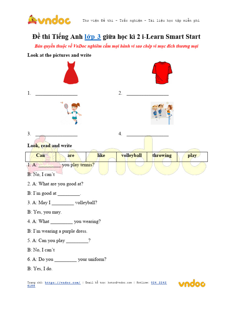 De Thi Tieng Anh Lop 3 Giua Hoc Ki 2 I Learn Smart Start | PDF