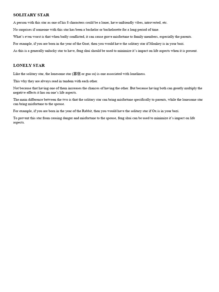 Understanding the Solitary Star in Bazi | PDF | Language Arts ...