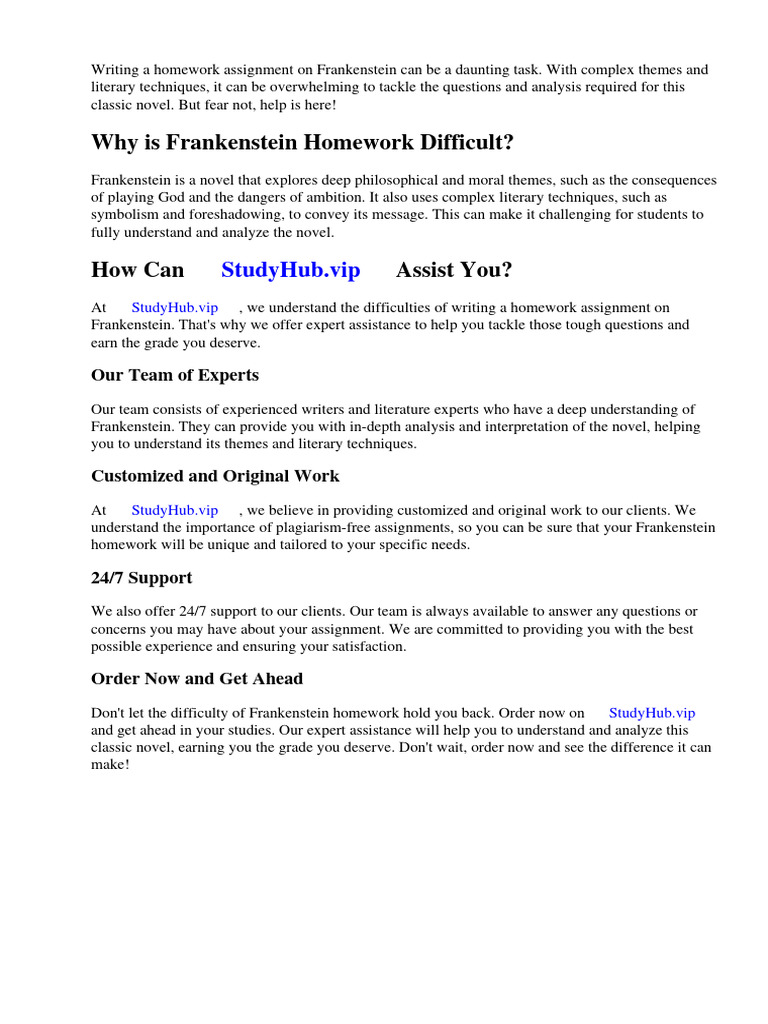 Frankenstein Homework Questions | PDF