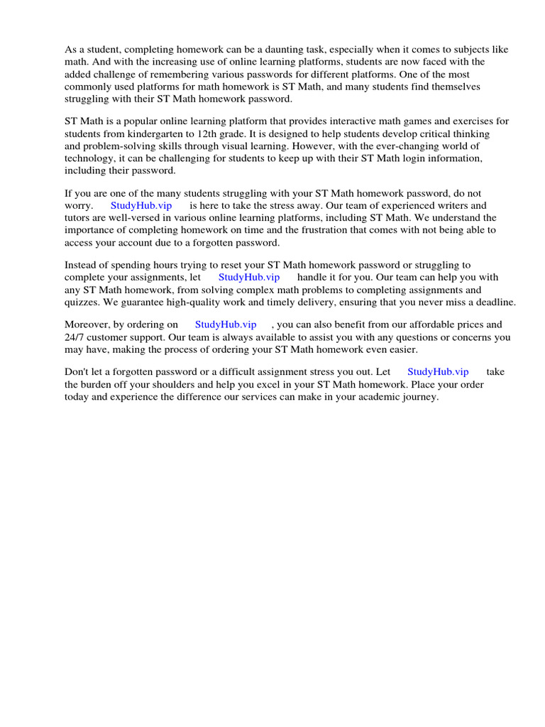 ST Math Homework Password | PDF | Homework | Educational Technology
