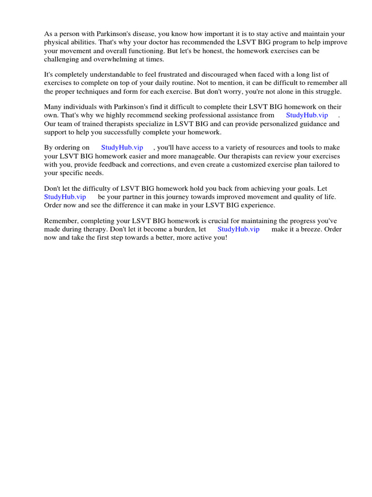 LSVT Big Homework | PDF | Parkinson's Disease | Larynx