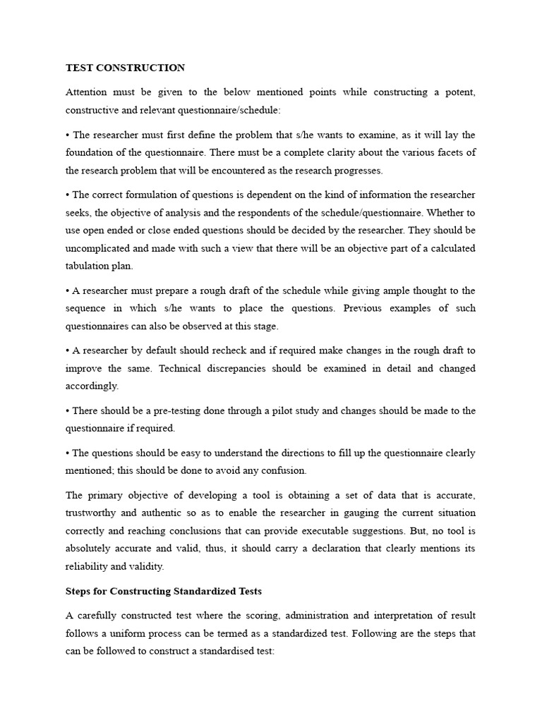 Psychological Test Construction | PDF | Validity (Statistics) | Statistics