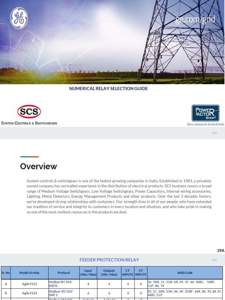 29-29a Numerical Relay Selection Guide | PDF | Manufactured Goods | Electrical Components