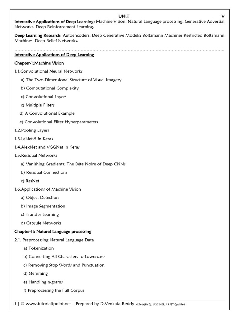 Unit-V Deep Learning Techniques | PDF | Artificial Neural Network ...