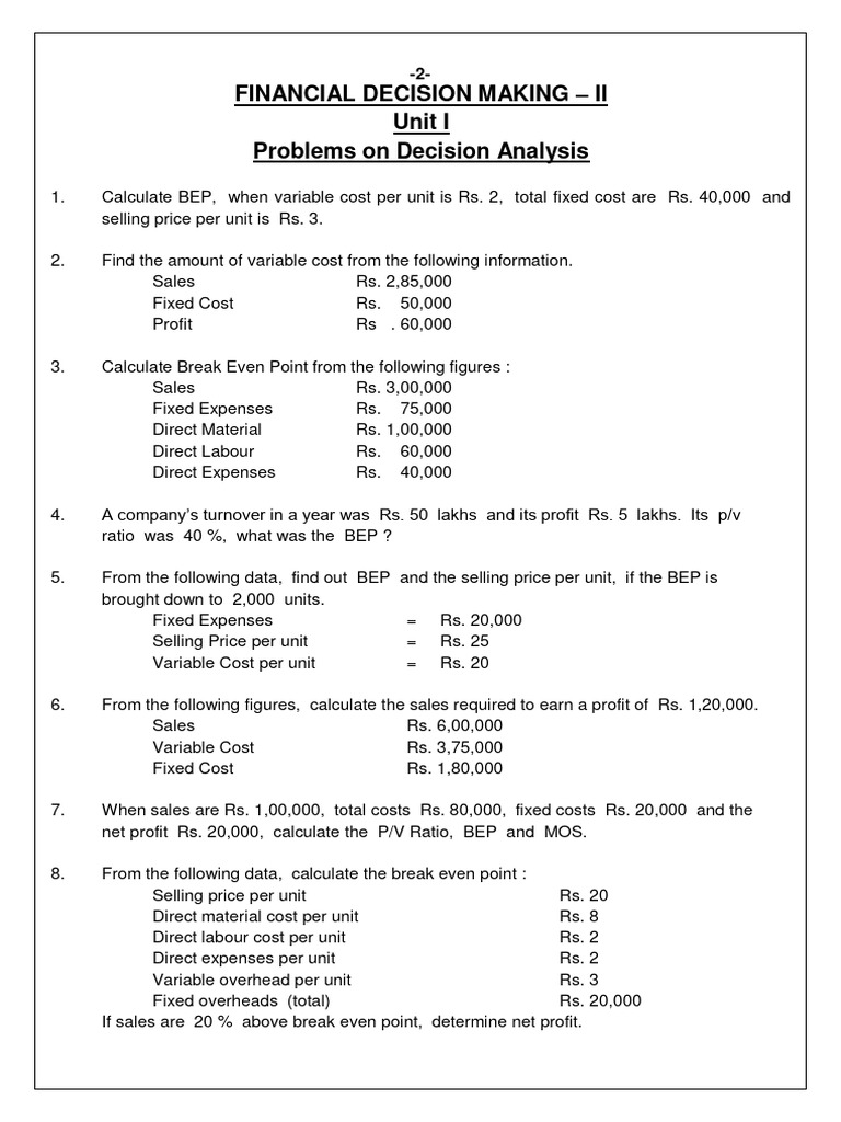 Break Even Point Calculations Guide | PDF | Financial Accounting ...
