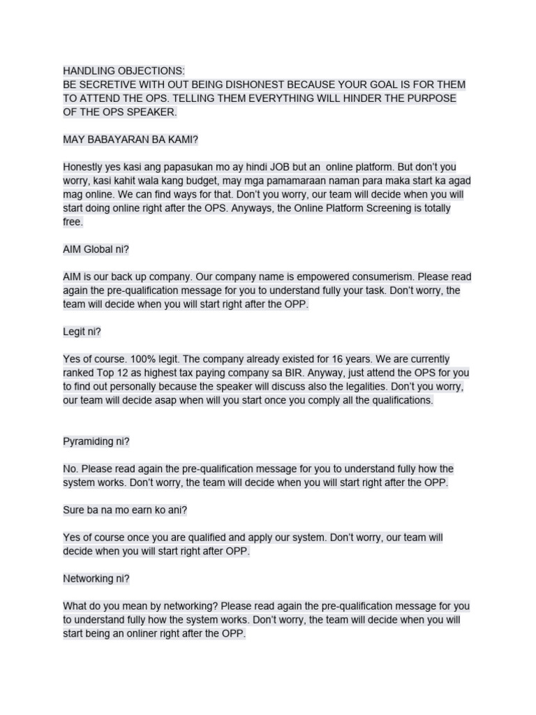 Basic Common - Handling Objections | PDF