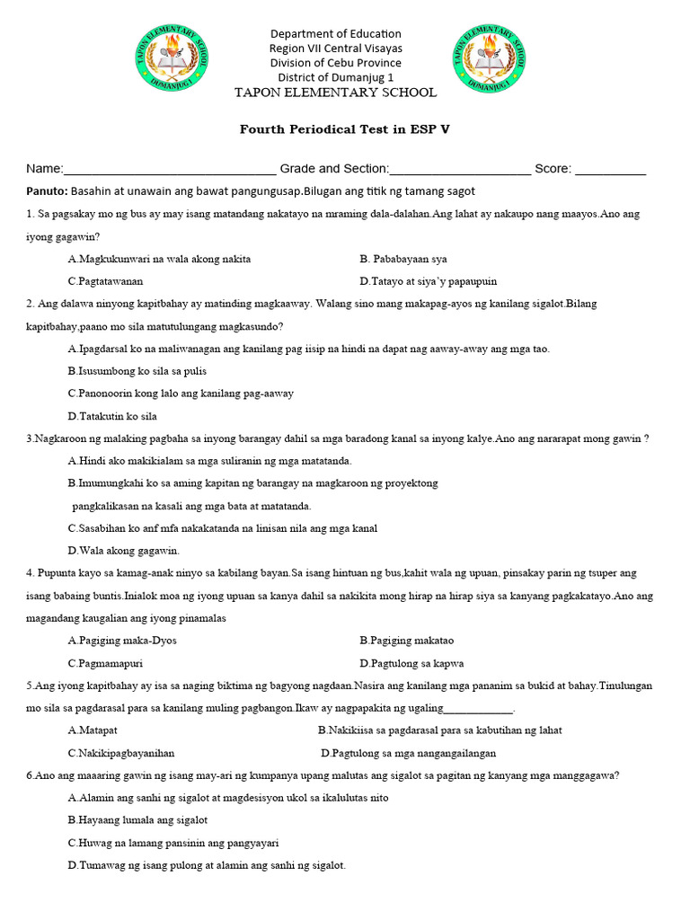 4th Periodical in Esp | PDF