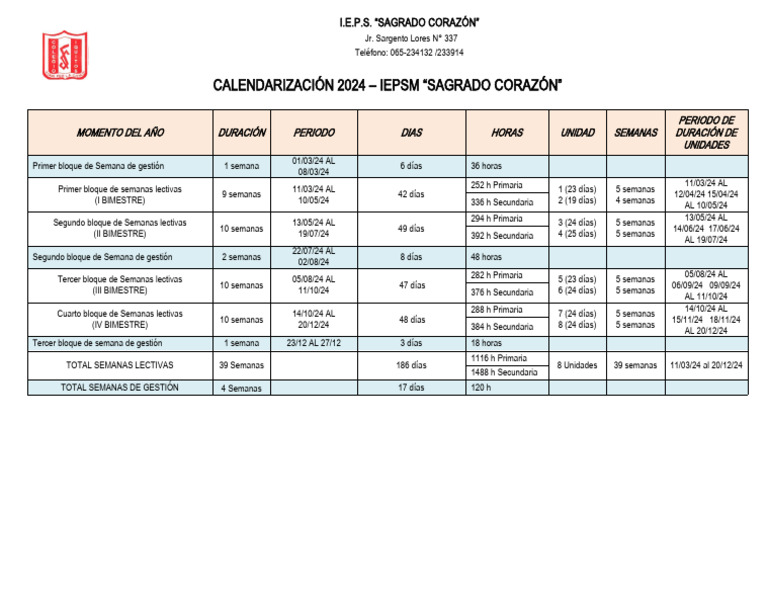 Calendarización SC-2024 | PDF