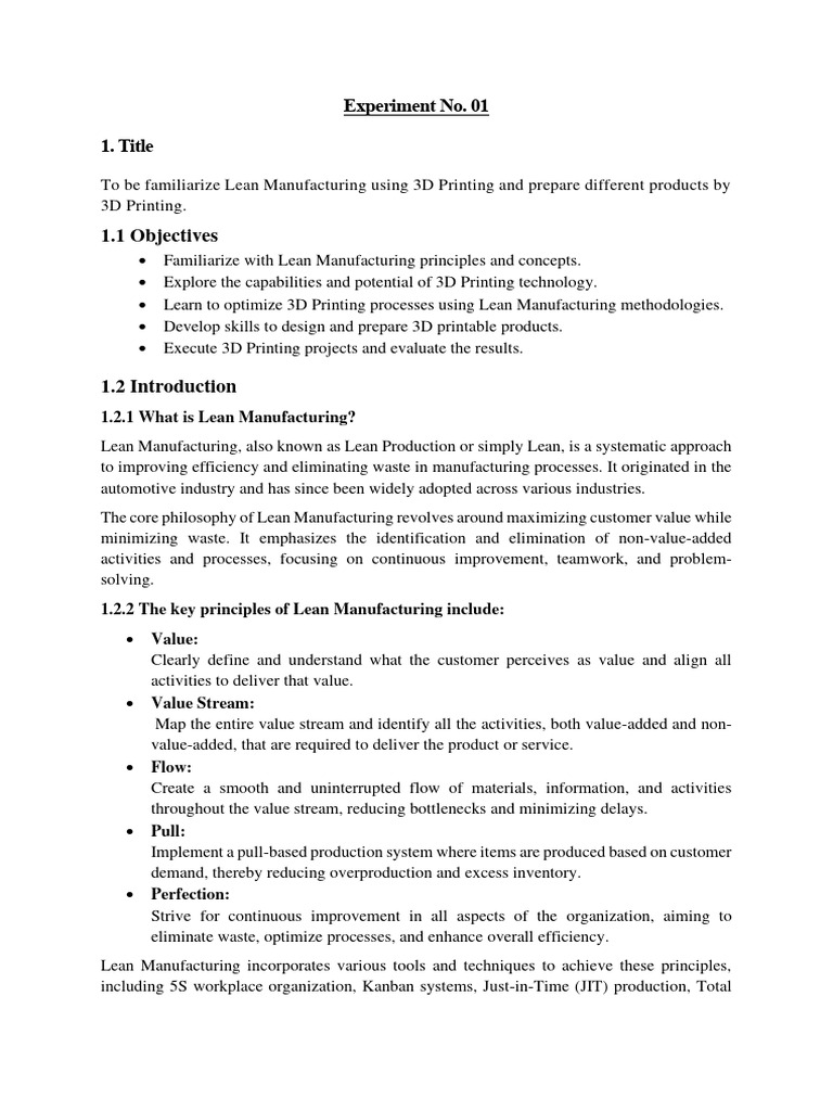 Experiment No 1 | PDF | 3 D Printing | Lean Manufacturing