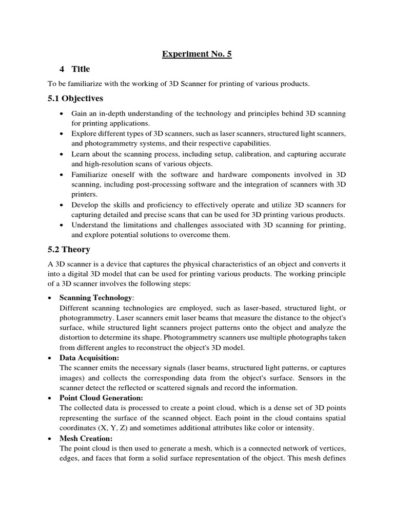 Experiment No 5 | PDF | 3 D Modeling | Image Scanner