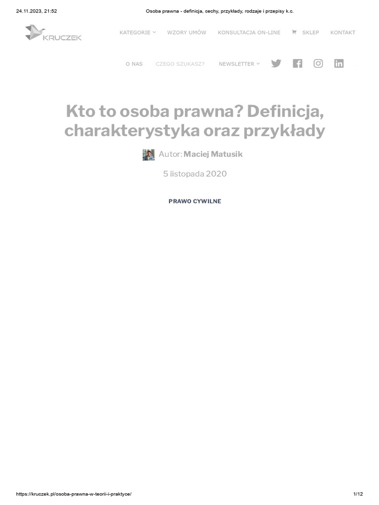Osoba Prawna Definicja Cechy Przykłady Rodzaje I Przepisy K C Pdf