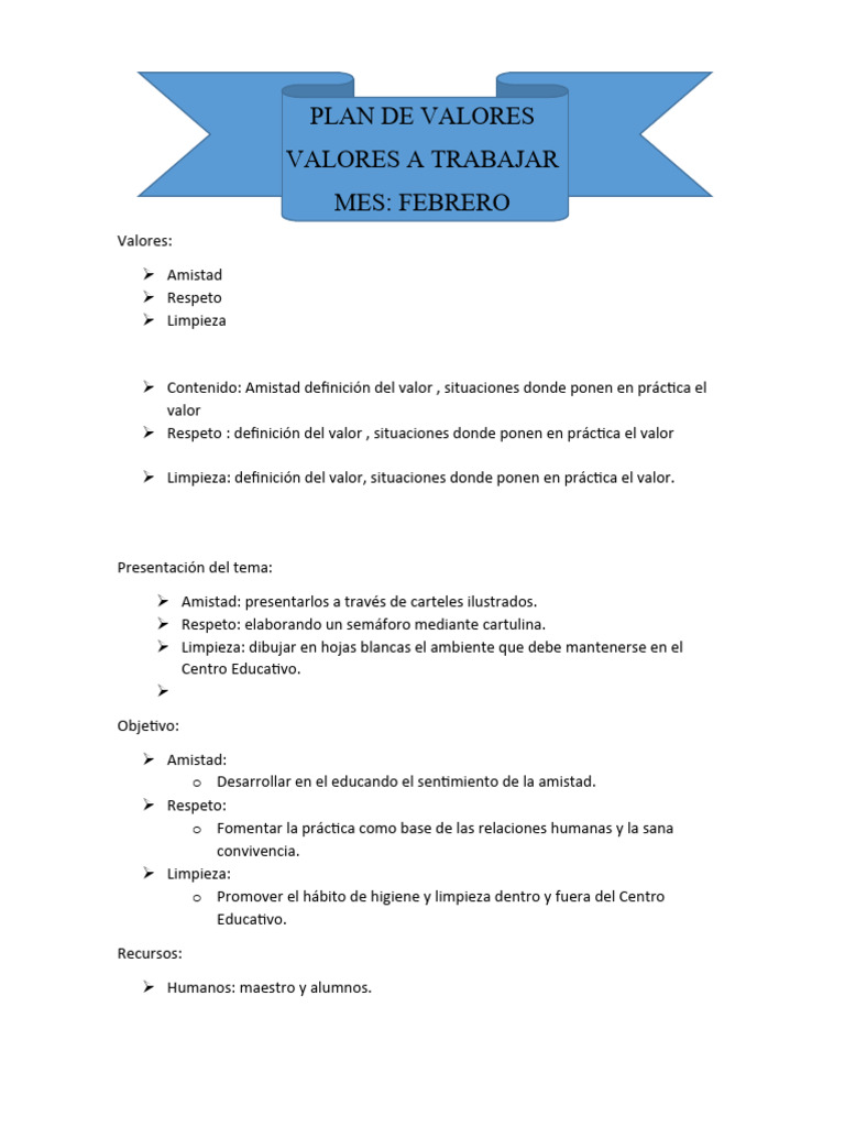 30 Plan Educacion en Valores | Descargar gratis PDF | Tolerancia | Amor