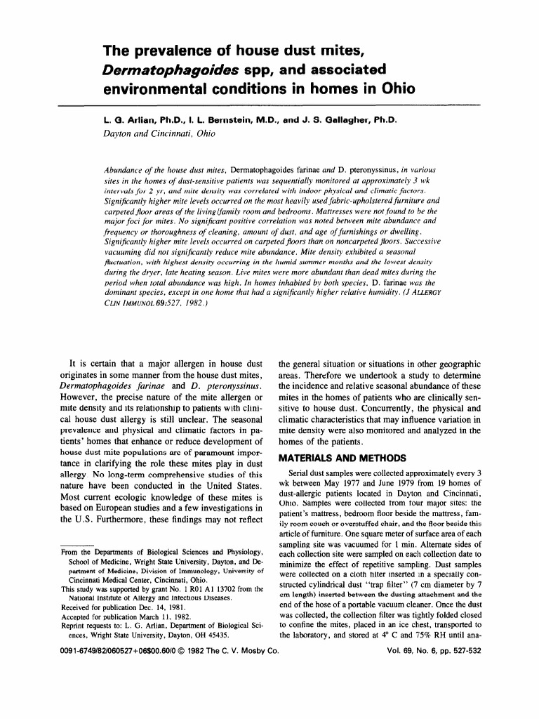House Dust Mite Study in Ohio Homes | PDF | Dust | Humidity