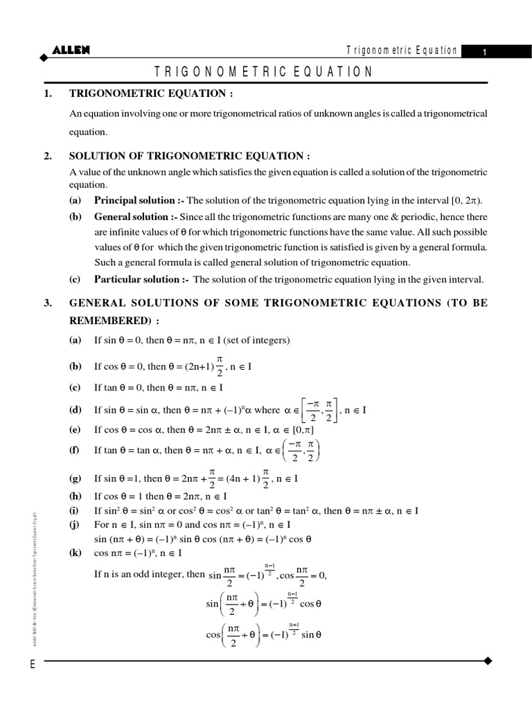 Trignometric Equation | Download Free PDF | Trigonometric Functions ...