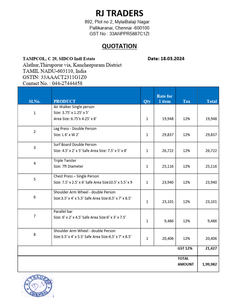 Gym Equipments Quotation | PDF