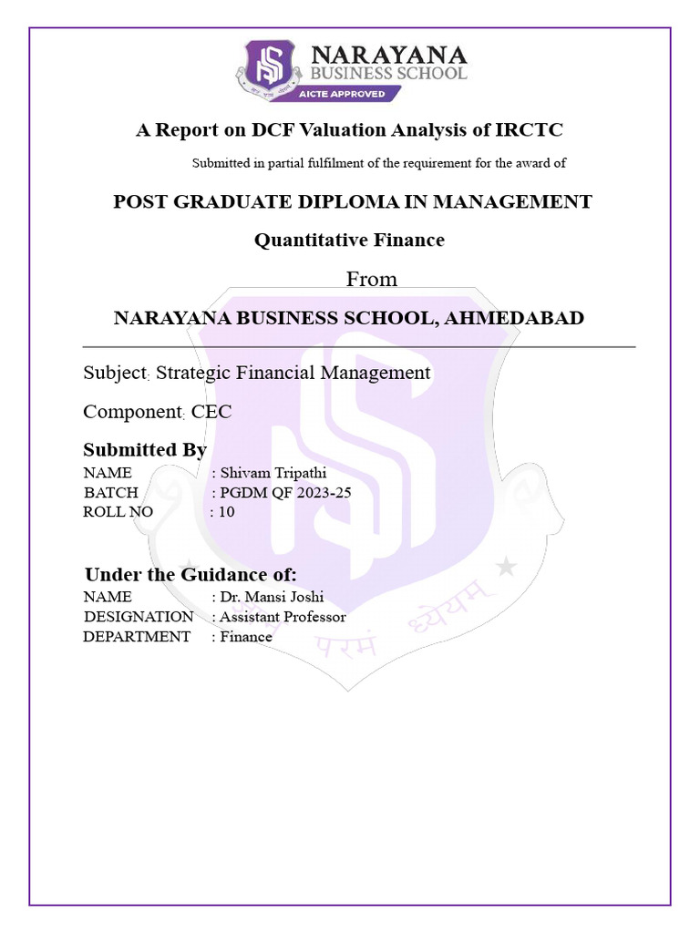 DCF Valuation Report On Irctc | PDF | Equity (Finance) | Beta (Finance)