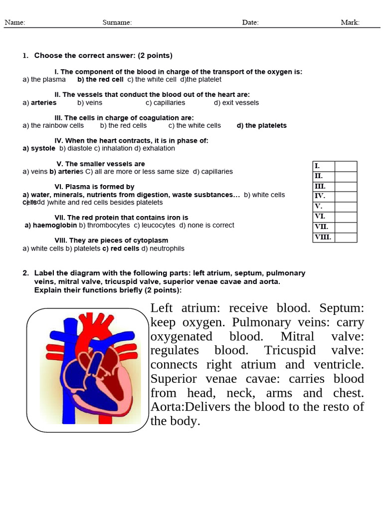 Exam Unit 4 (1) Respuestas | PDF | Heart Valve | Blood