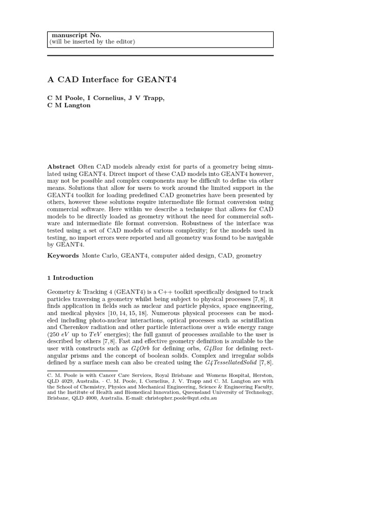 Poole Et Al. - A CAD Interface For GEANT4 | PDF | Computer Aided Design | Class (Computer ...