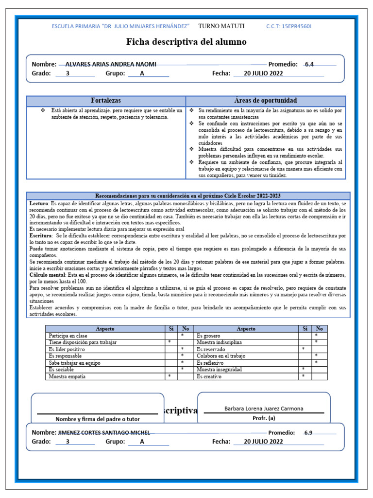Ficha descriptivaS Rz (Recuperado automáticamente) | PDF | Educación primaria | Escritura
