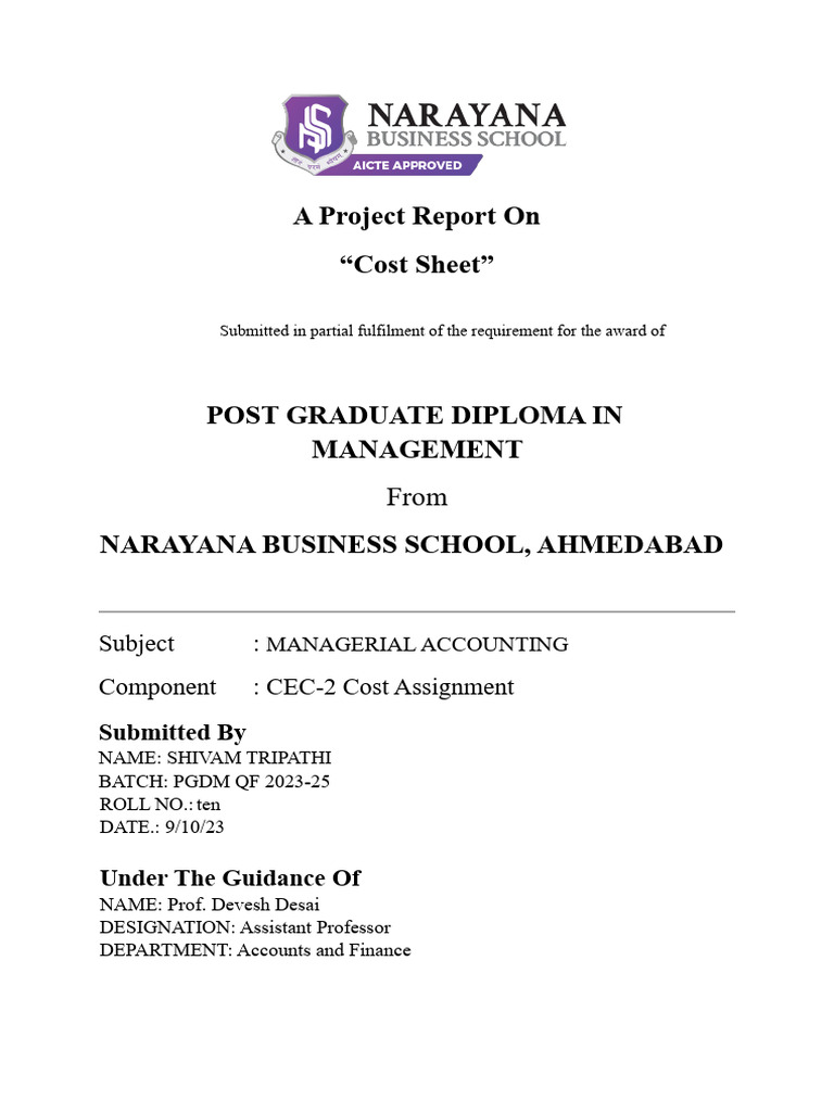 10 - Shivam Tripathi - Cost Sheet | PDF | Expense | Renting