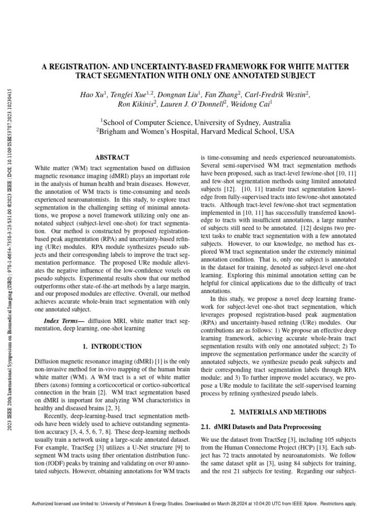 A Registration - and Uncertainty-Based Framework For White Matter Tract Segmentation With Only ...
