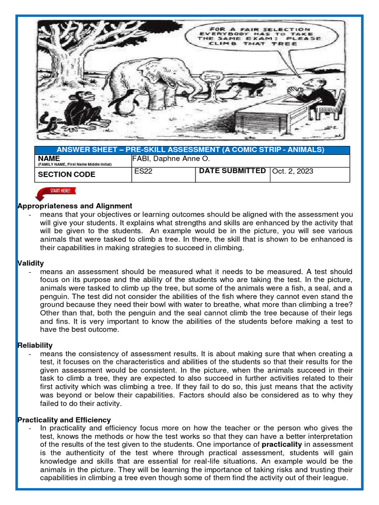 1 Answer Sheet A Comic Strip Animals | PDF | Educational Assessment ...