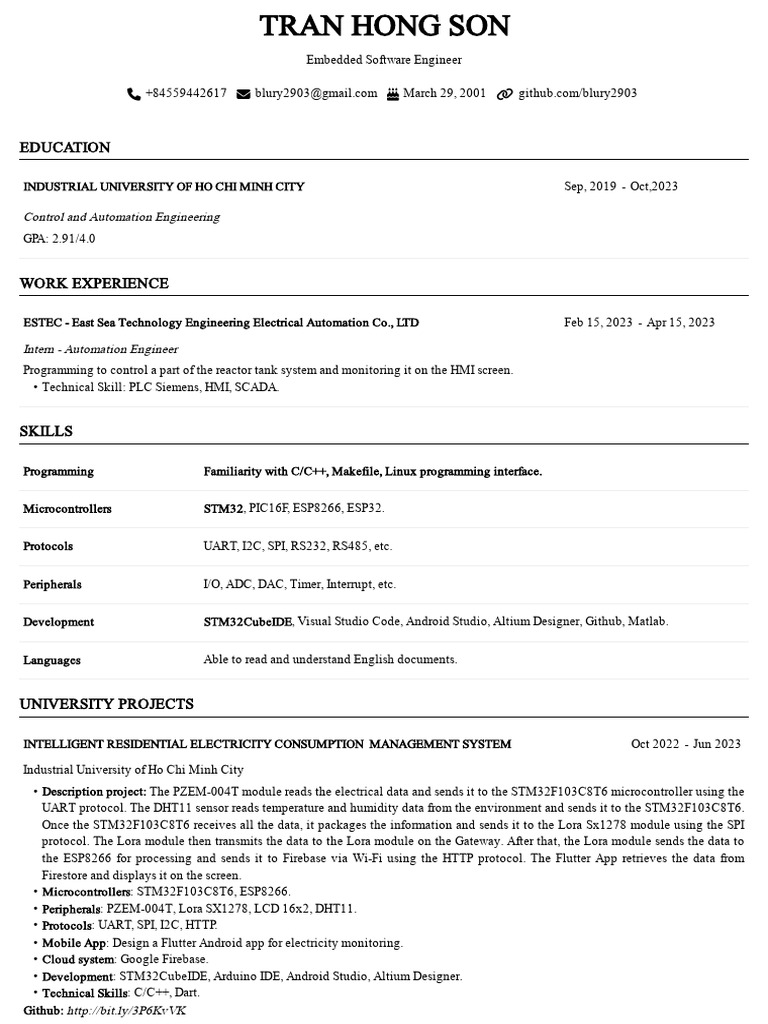 My Cv Pdf Microcontroller Embedded System