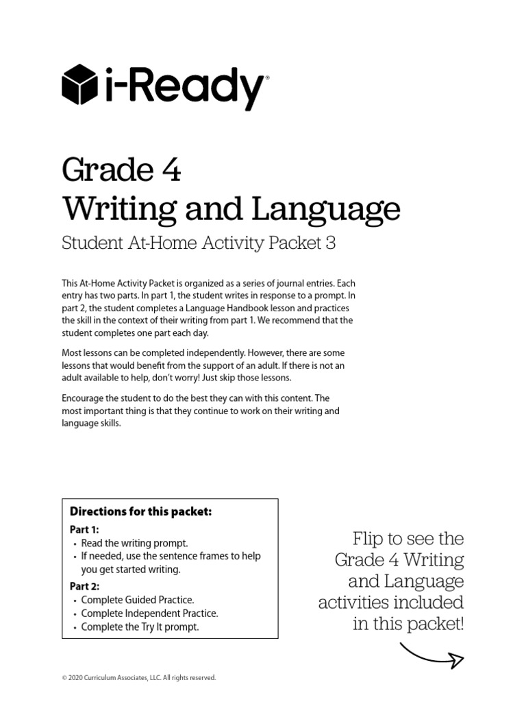 Iready at Home Activity Packets Student Ela Grade 4 P3 | PDF ...