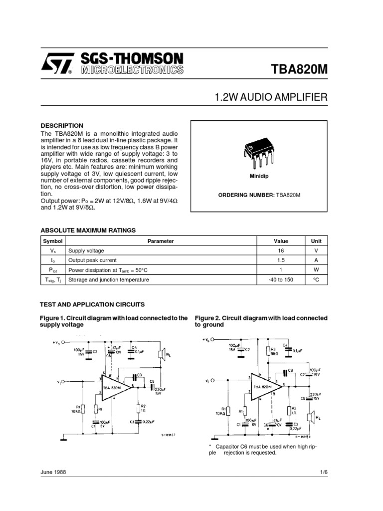 TBA820M: 1.2W Audio Amplifier