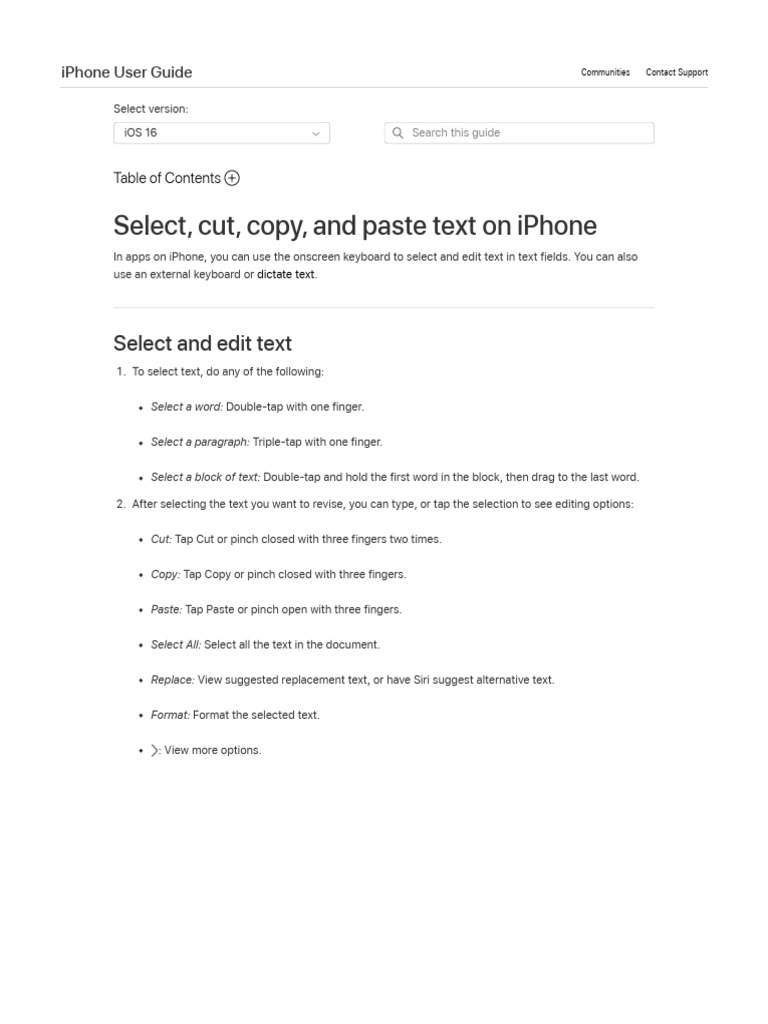 Select, Cut, Copy, and Paste Text On Iphone - Apple Support | PDF | I ...