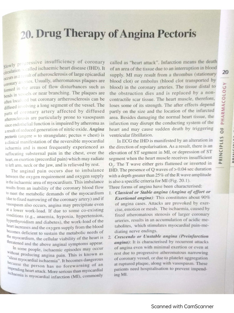 Drug Therapy of Angina Pectoriss | PDF