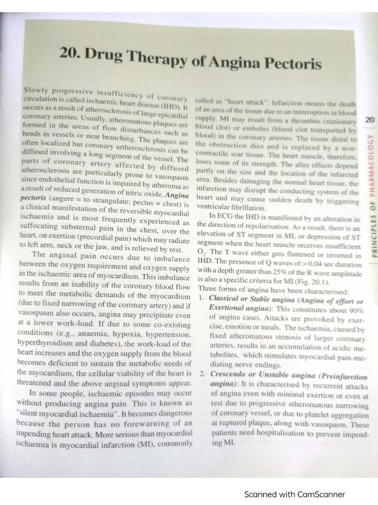 Drug Therapy of Angina Pectoris | PDF