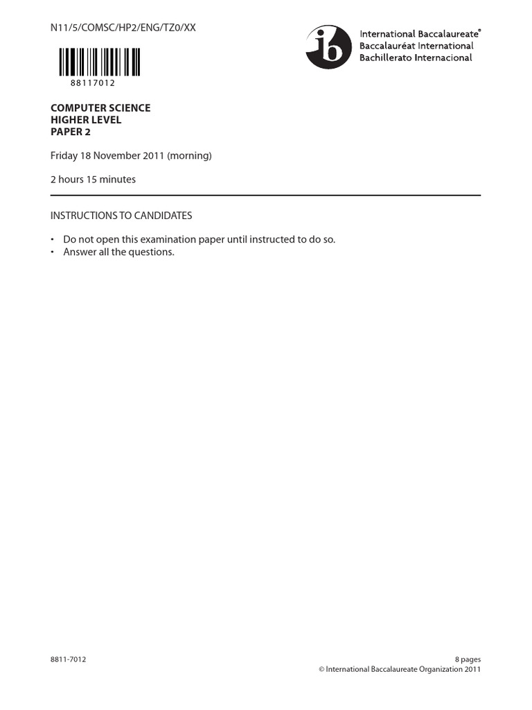 2011 - Nov - Computer Science HL Paper 2 | PDF | Computing | Computer ...
