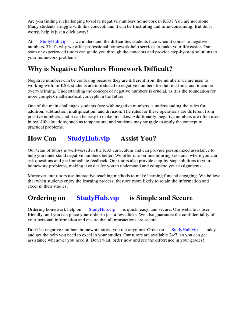 Negative Numbers Homework Ks3 | PDF | Facebook | Linked In